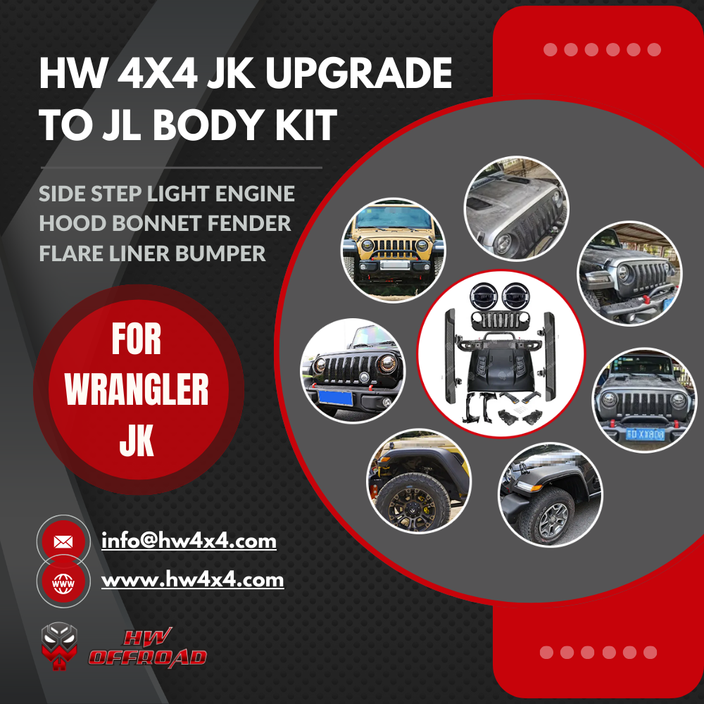 HW 4X4 JK Upgrade to JL Body Kit Side Step Light Engine Hood Bonnet ...